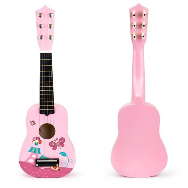 ECO TOYS Drvena gitara za decu sa metalnim žicama pink