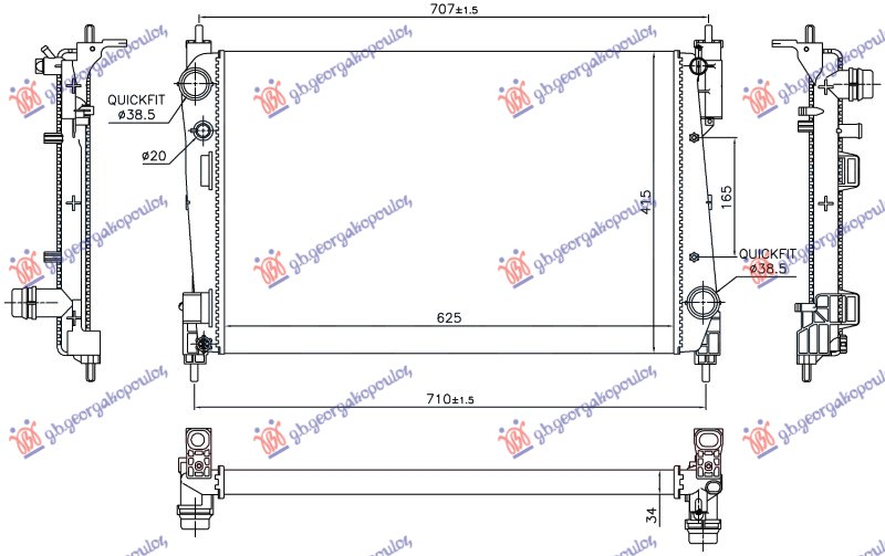 HLADNJAK MOTORA 1.3 JTD-CDTI (62×39.5) 55KW (NISSENS) FIAT PUNTO EVO 2009-2012 (199) (OEM: 13313296, 55700448)