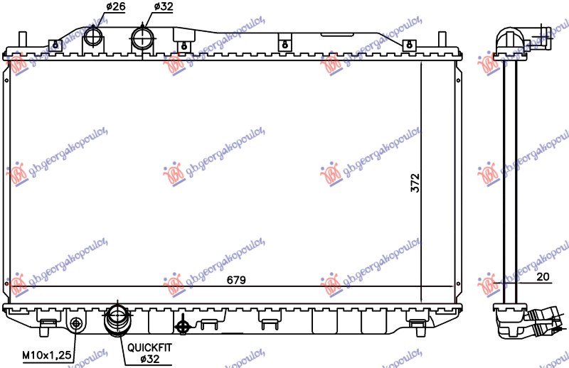 HLADNJAK MOTORA 1.4 BENZIN (MAN) (372×679) (BRZA SPOJNICA) (NISSENS) HONDA CIVIC SEDAN 2006-2011 (FD/FA) (OEM: 19010RNAA01, 19010RNBA51)