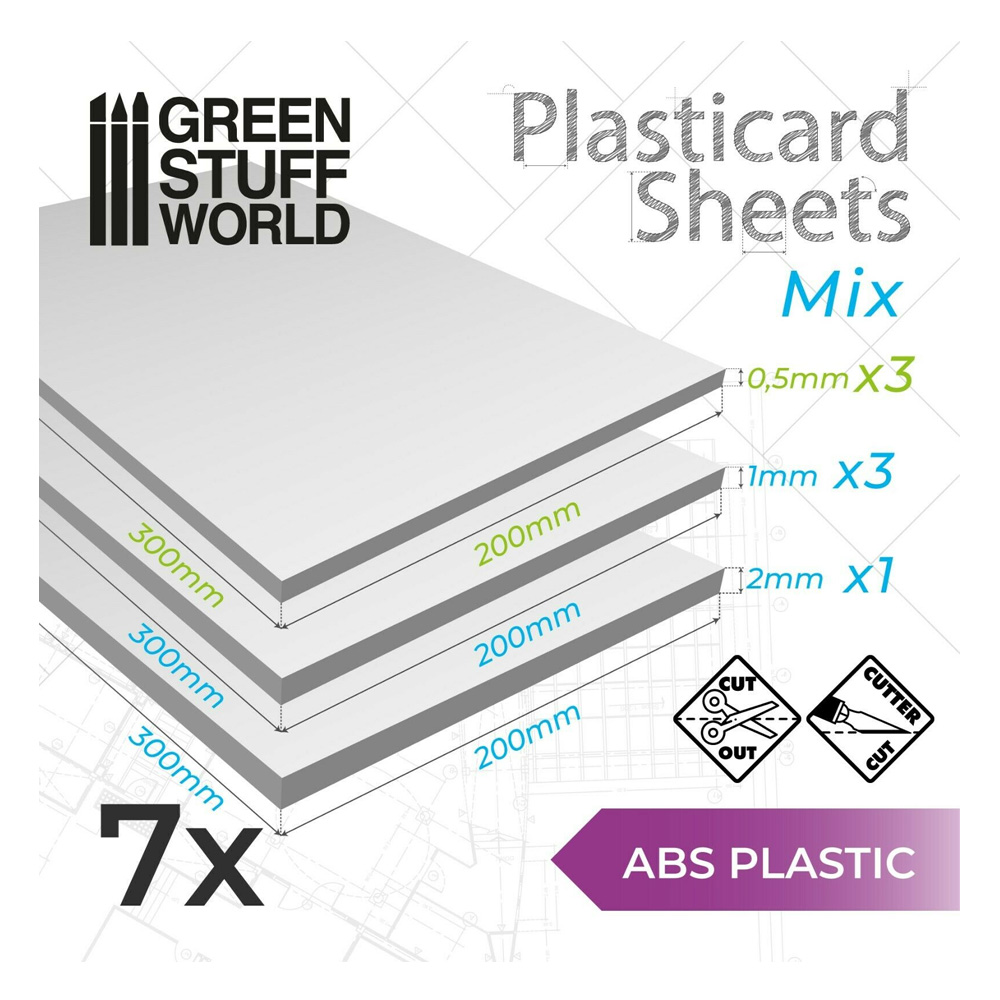 Plasticard ABS Plain Sheet MIX - PACK x7