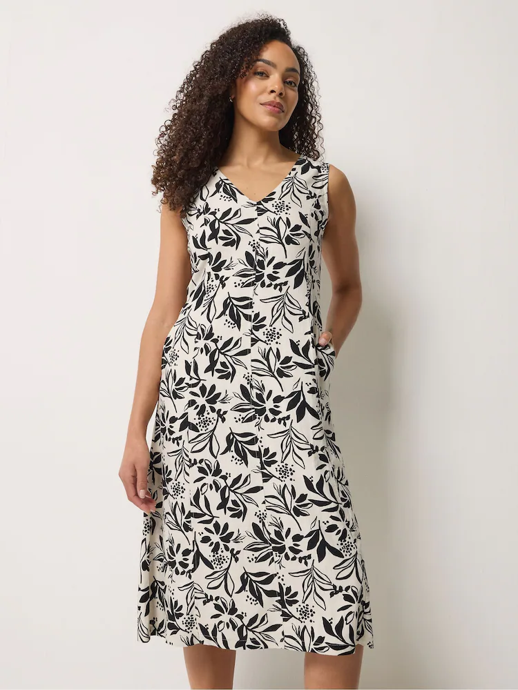 Belo - M&Co haljina sa Izrezom u obliku slova V & Flare lanena mešavina