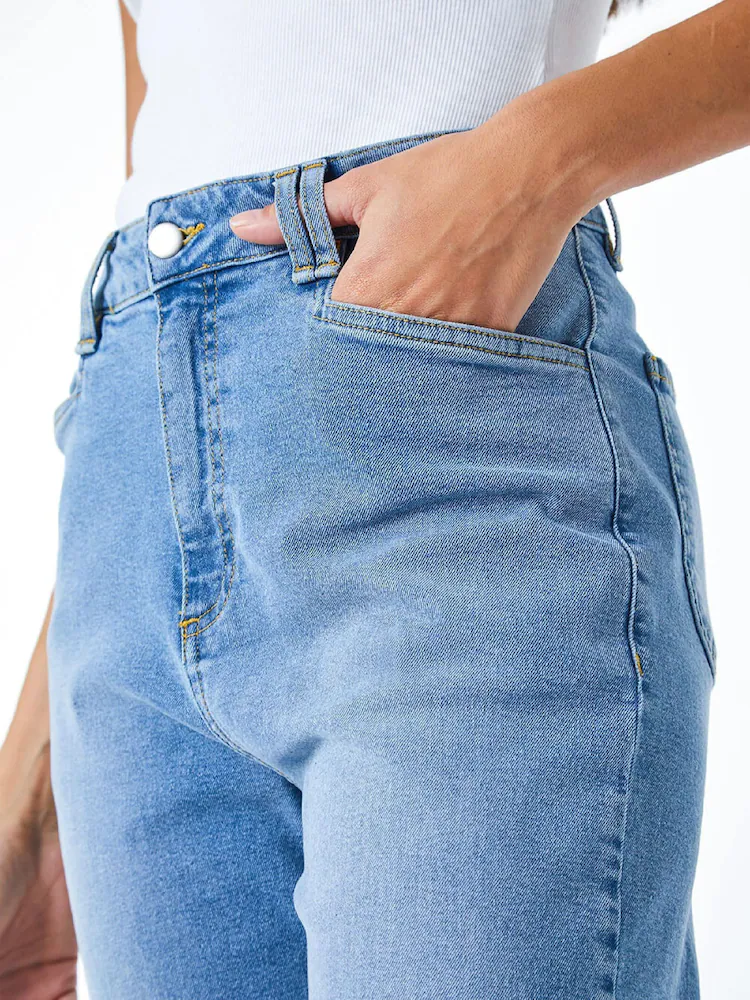 Teksas Plavo - Roman Denim Pocket Detalj Široke pantalone