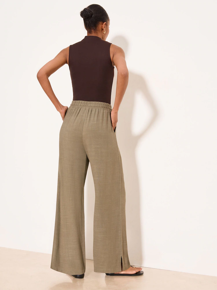 Khaki Zeleno - Lipsy Pantalone širokih nogavica lanene pantalone