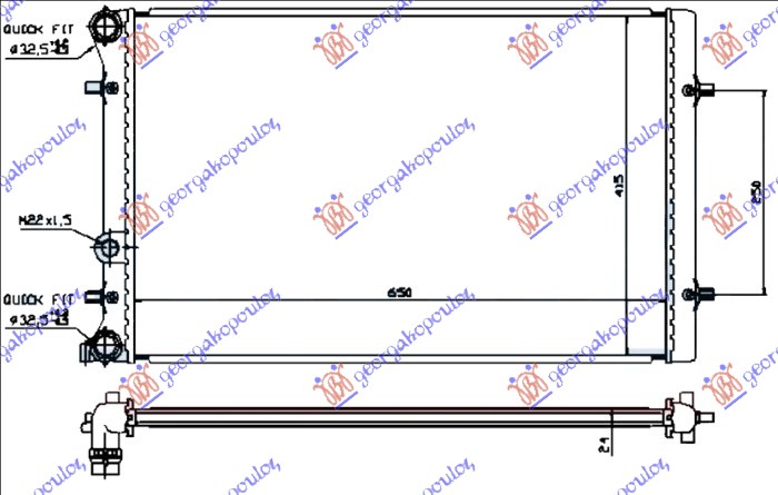 HLADNJAK MOTORA ZA SVE MODELE BENZIN/DIZEL (MANUAL/AUTOMATIC) (+/-AC) (65×41.5) (NISSENS) SEAT LEON 1999-2005 (1M1) (OEM: 1J0121253A, 1J0121253AB, 1J0121253AD)