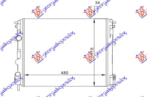 HLADNJAK MOTORA BENZIN/DIZEL (48×41) BEZ PUMPE (NISSENS) RENAULT SYMBOL (2008-2013) (OEM: 2140000QAX, 7700428082)