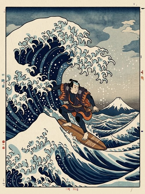 Surfer na velikom talasu iz Kanagave