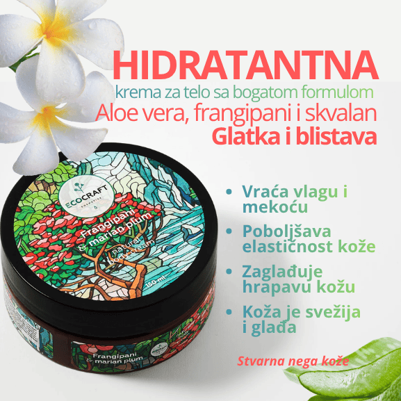 Hidratantna krema za telo za elastičniju kožu Aloe vera, frangipani i skvalan 150 ml
