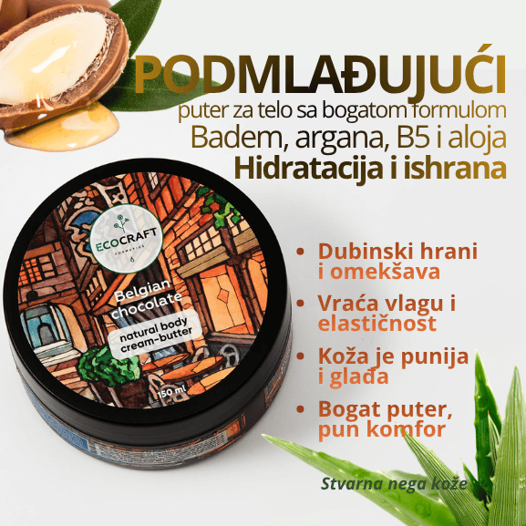 Podmlađujući puter za hidrataciju i ishranu kože Argan, badem, B5 i aloe vera 150 ml