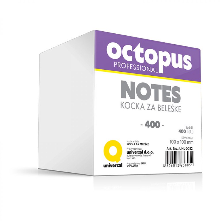 KOCKA PAPIRA 10X10 400 LISTA BELA OCTOPUS UNL-0022