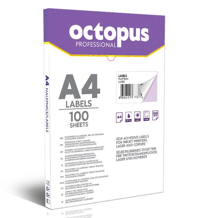 NALEPNICE A4 OCTOPUS 105X99 100/1 6 NALEPNICA UNL-0222