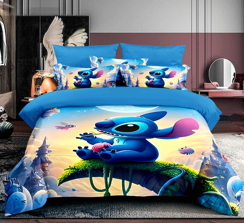 3D Posteljina Stitch – Šareni Dečiji Set sa Fantastičnim Motivom i Nebeskim Dizajnom