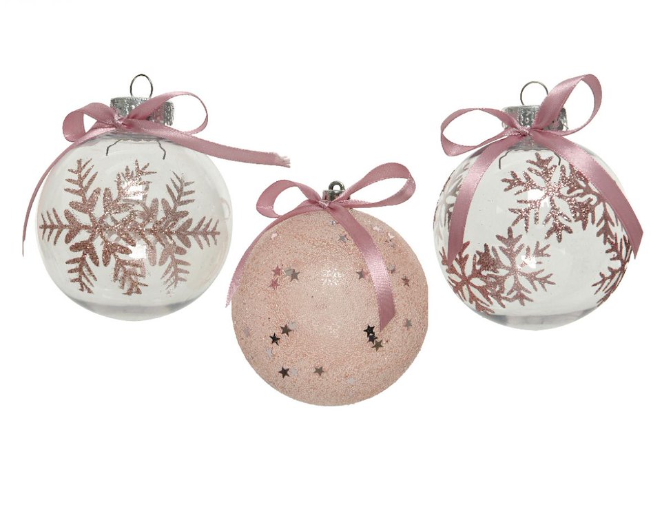 KUGLA NOVOGODIŠNJA 8CM PINK SA SATEN MAŠNOM 029284