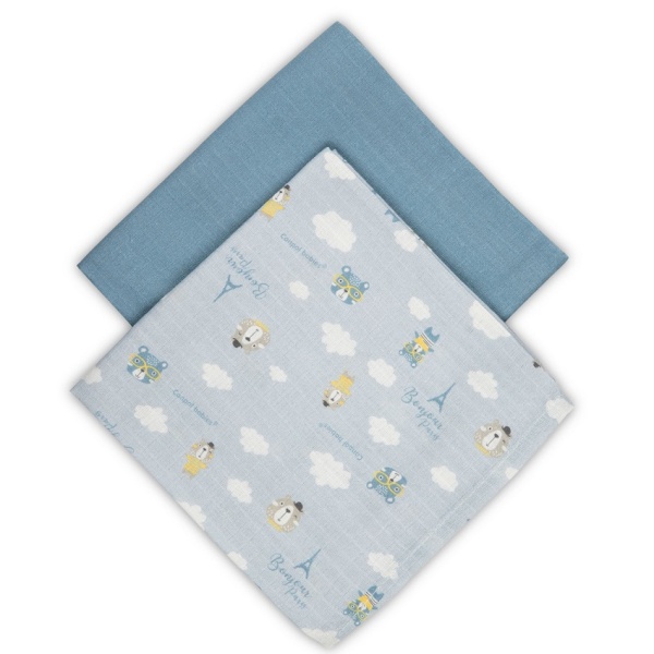 Muslin Pelena 70x70cm 2 Komada Plava Canpol Babies Bonjour Paris 26/901_blu