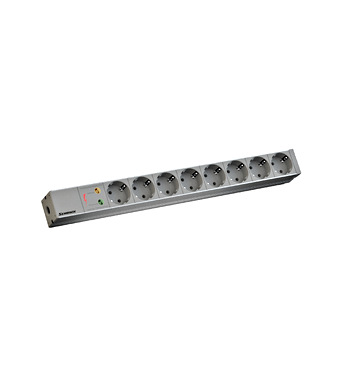 19" PDU, 1U, 8xSchuko, 1xSPD, 2m, CEE7/7
Light grey, with earthing contact angle plug, incl. mounting bracket with screws
