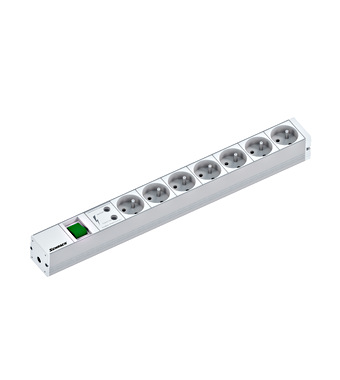 19" PDU, 1U, 7xUTE, 1xswitch, 1xSPD, 2m, CEE7/7
Light grey, with earthing contact angle plug, incl. mounting bracket with screws