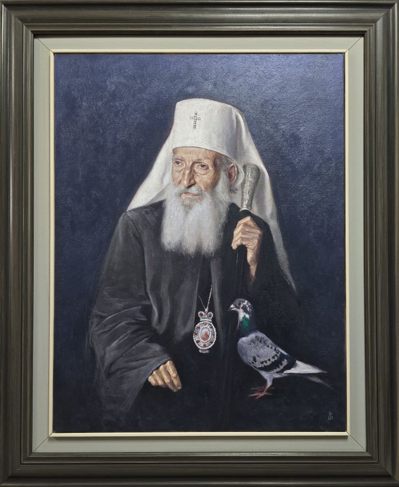 Patrijarh Pavle, profesor Vasa Dolovački, 2026., akril na platnu, sa 85×70 cm, bez 65×50 cm, sertifikat, 265500 dinara