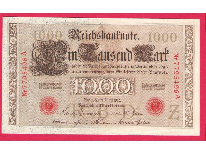 Nemacka 1000 marka 1910 godina A-UNC