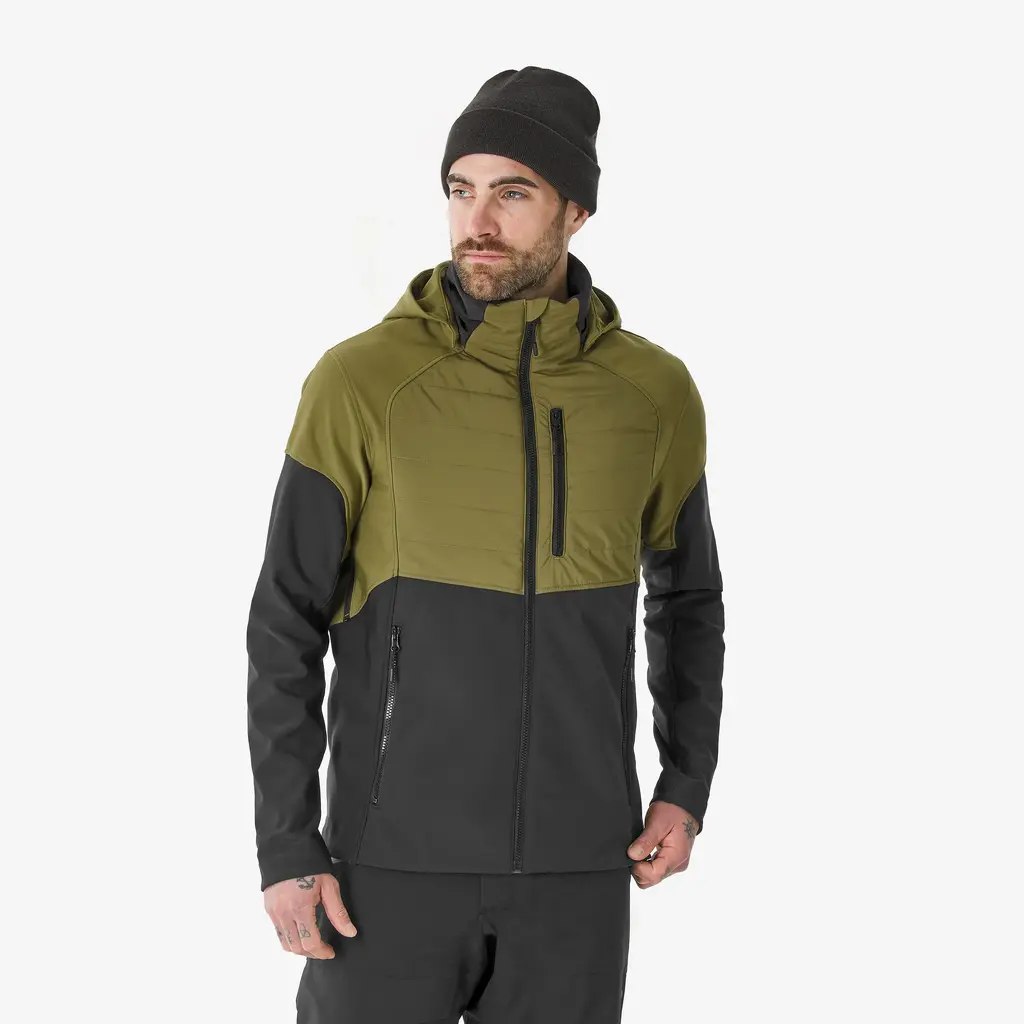 Crno-kaki muška lagana i vodoodbojna jakna za skijanje SOFTSHELL 900