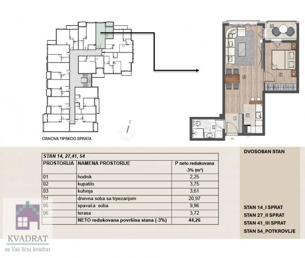 Prodaja, dvosoban stan, 44m², Obrenovac, Beograd