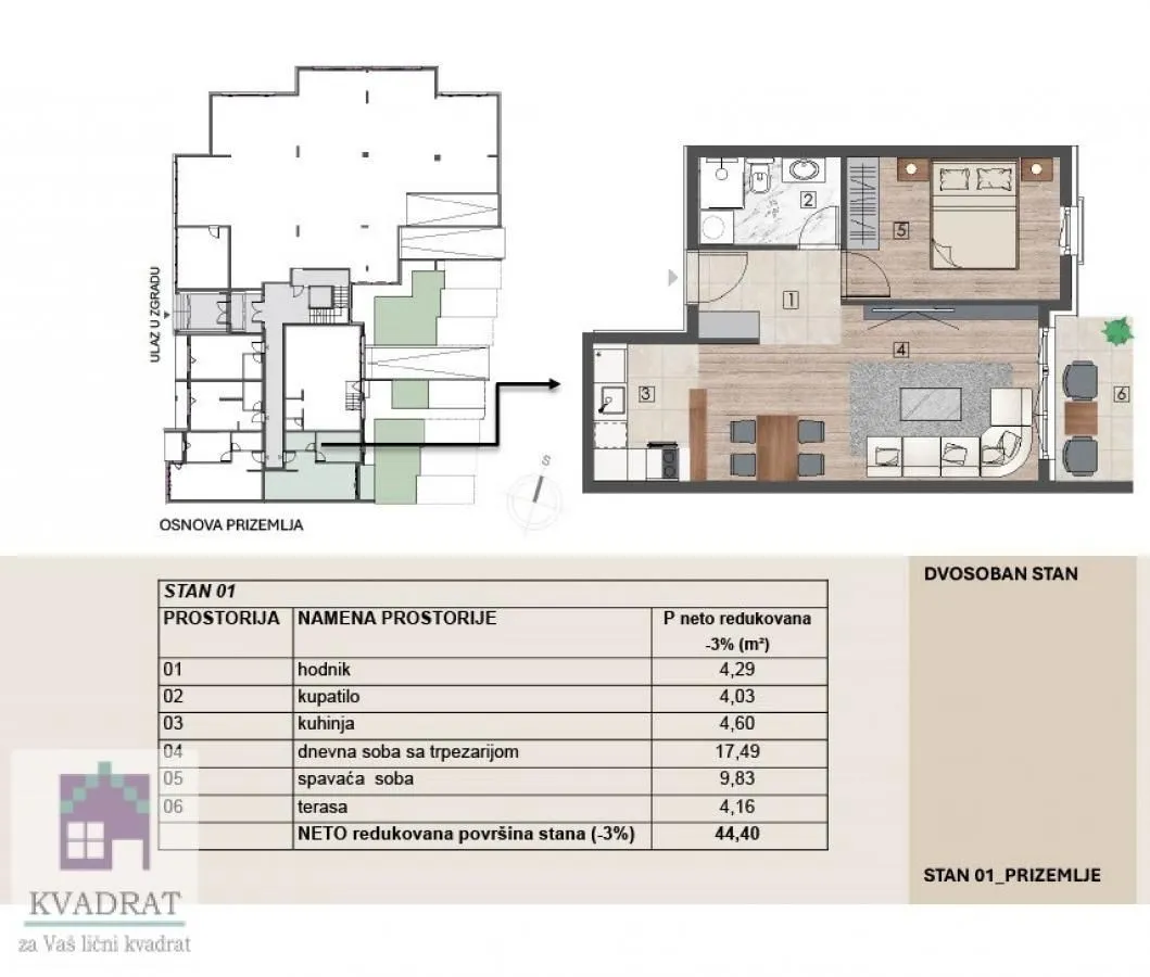 Prodaja, dvosoban stan, 44m², Obrenovac, Beograd