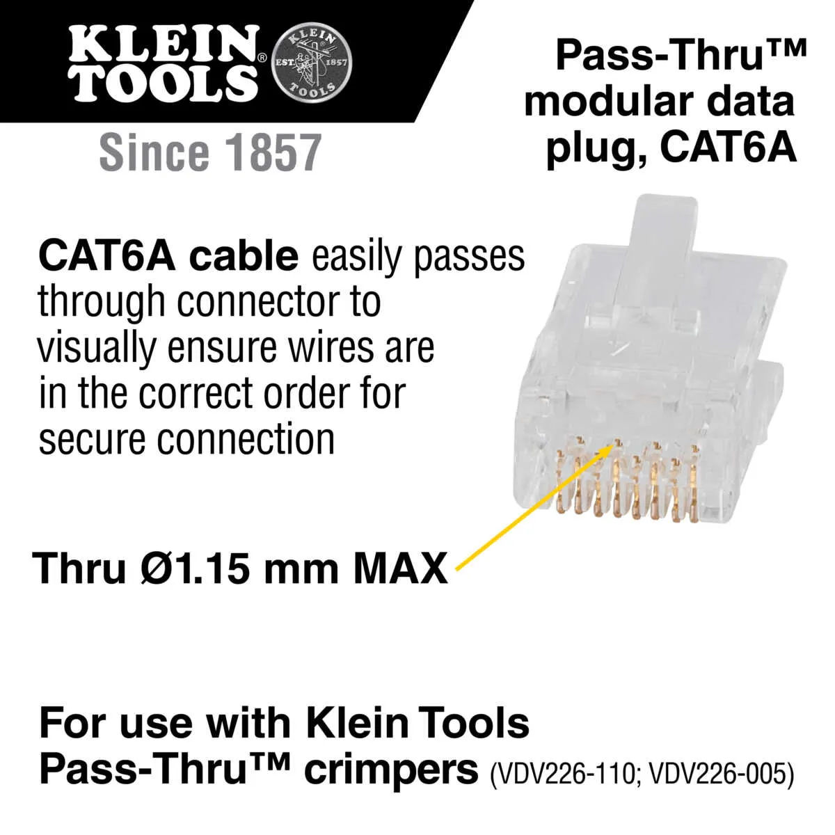 Pass-Thru™ RJ45 UTP Mikrokonektor CAT6A, 50 µ pozlate, pak.200kom