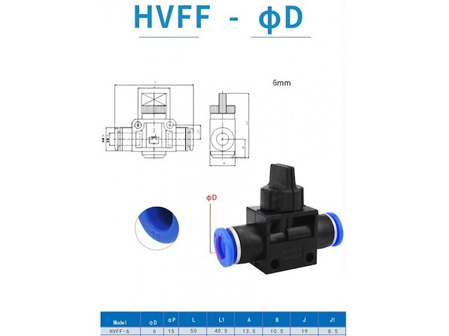Brza spojnica za akvarijumsko crevo HVFF - 6 mm