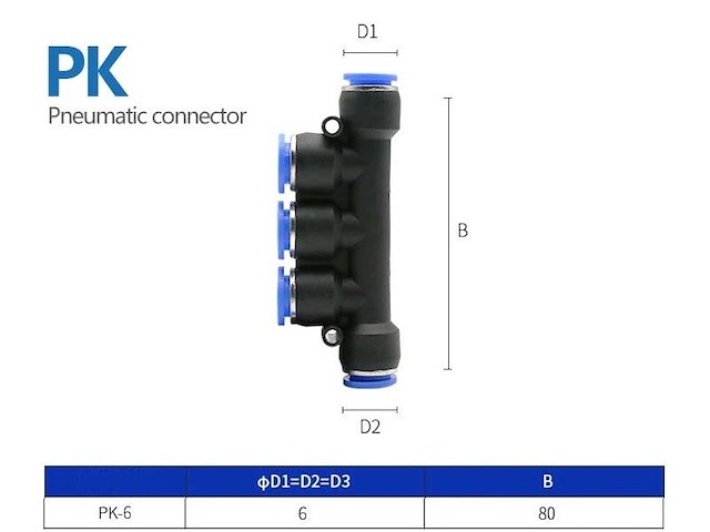 Brza spojnica za akvarijumsko crevo PK - 6 mm