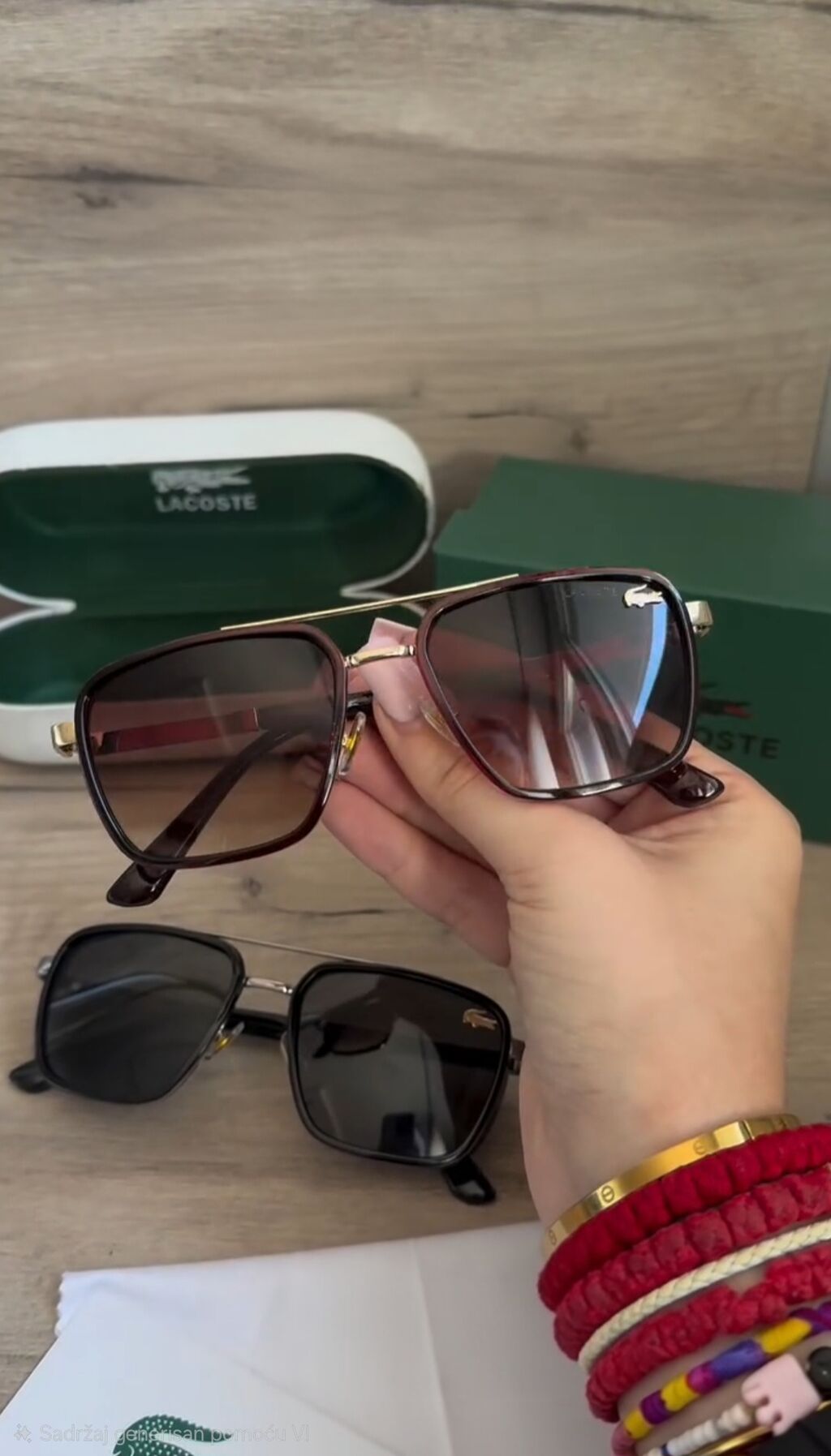 Lacoste muške sunčane naočare – pravougaoni model sa metalno-acetatnim