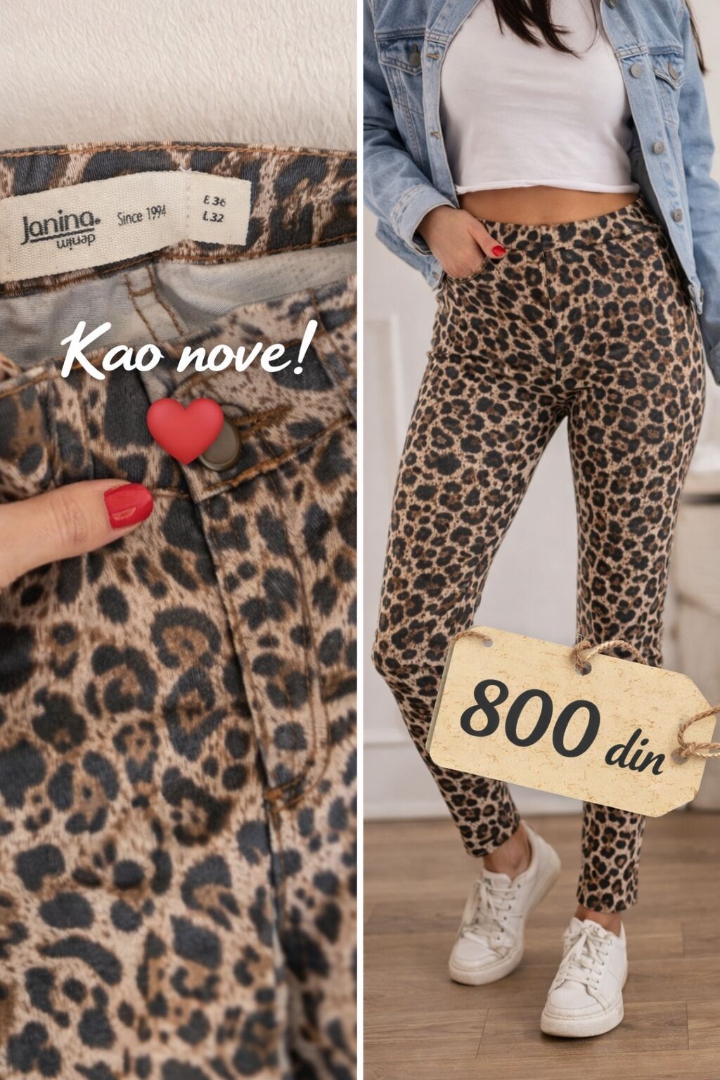 Janina denim pantalone sa animal printom (leopard) - Veličina: 36