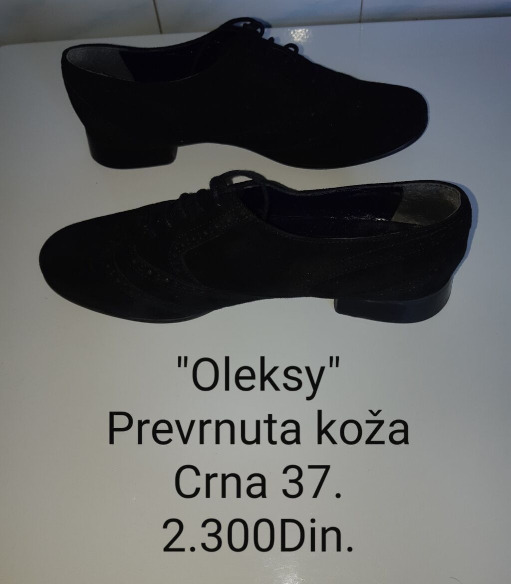 Oleksy ženske cipele – crne, broj 37. Materijal: prevrnuta koža