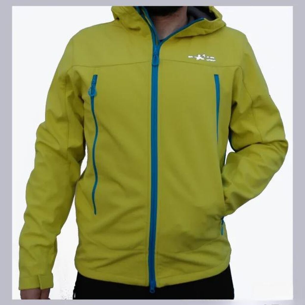 Muška outdoor softshell jakna – žuta sa plavim rajsferšlusima -