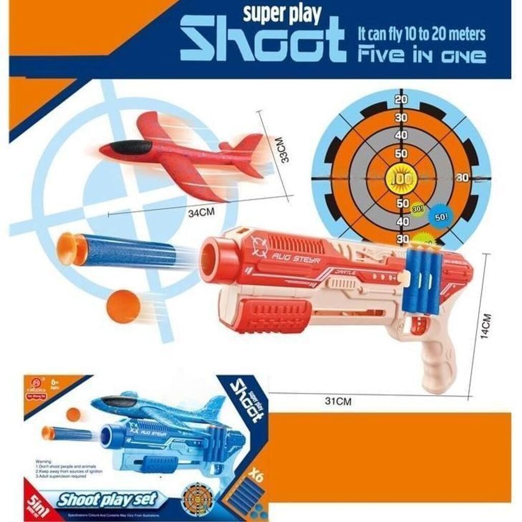 Set za igru gađanja „Shoot” – 5 u 1 Sadržaj i funkcije: - Pištolj na