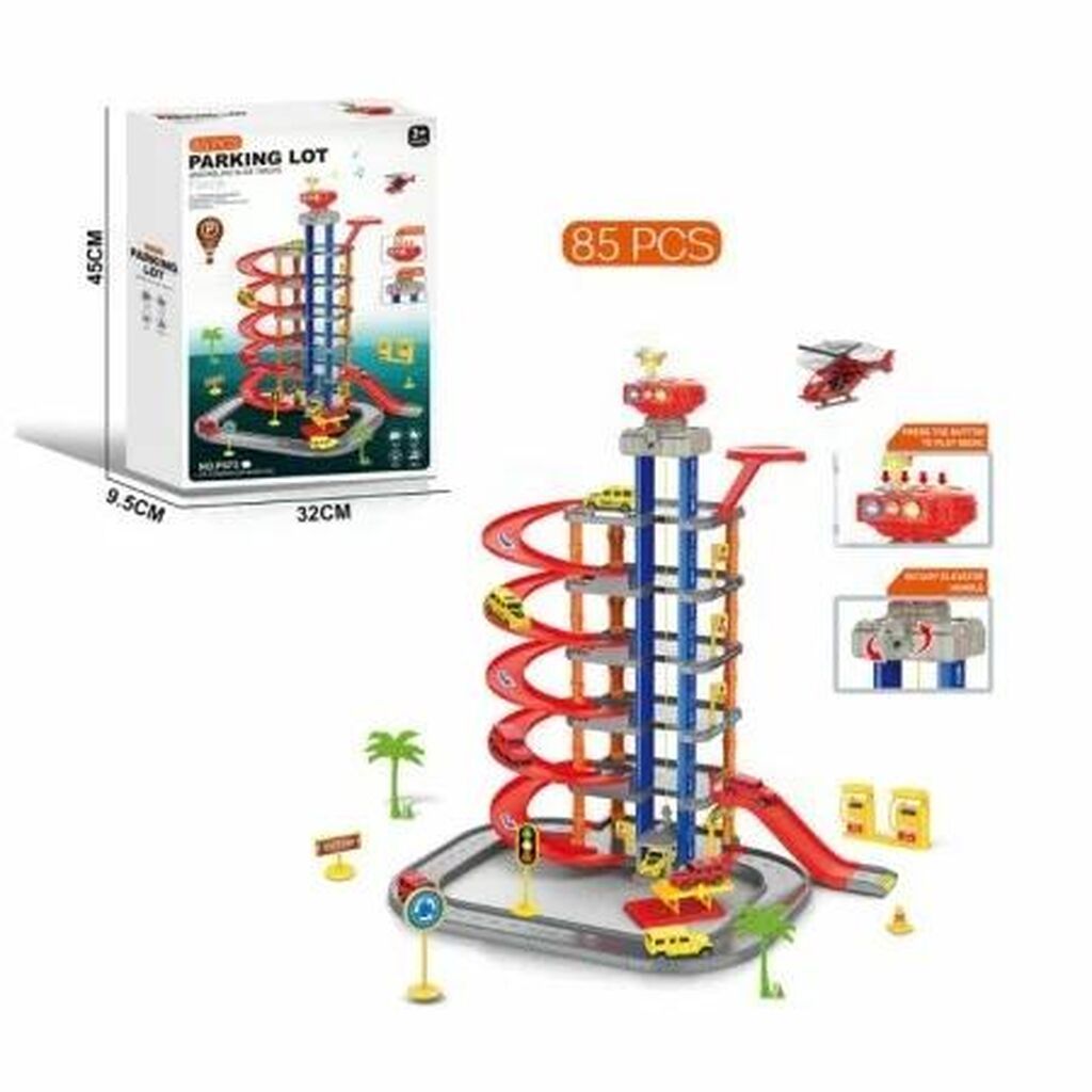 Dečiji parking toranj – set od 85 delova - Višespratni spiralni