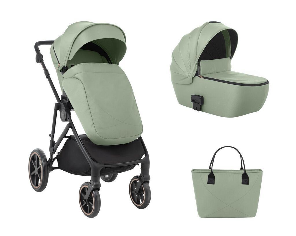 Kolica za bebe – set 3 u 1, maslinasto/menta zelena boja -