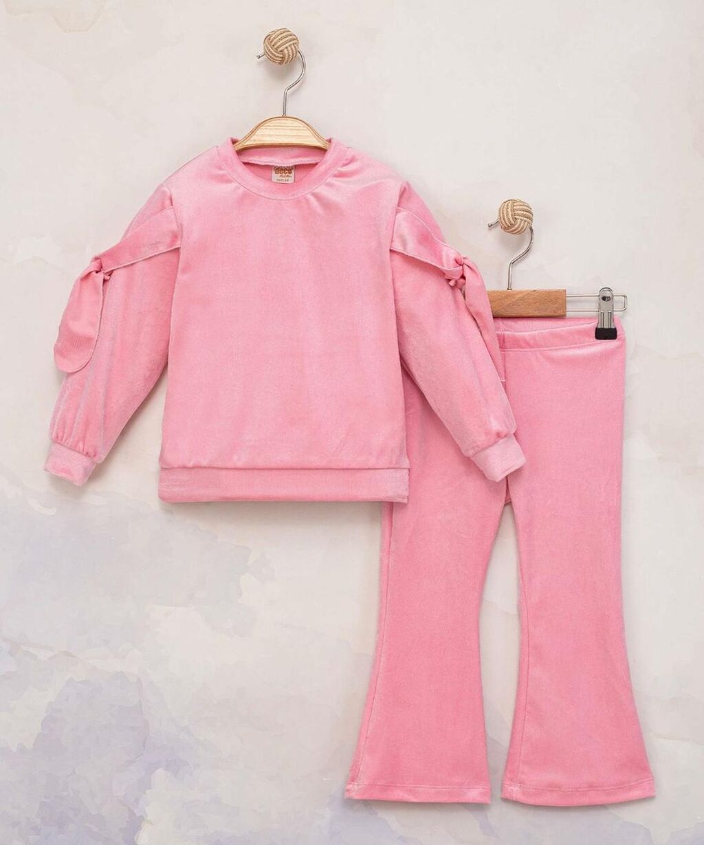 Dečiji komplet trenerke – roze somot/velur - Dvodijelni set: bluza i