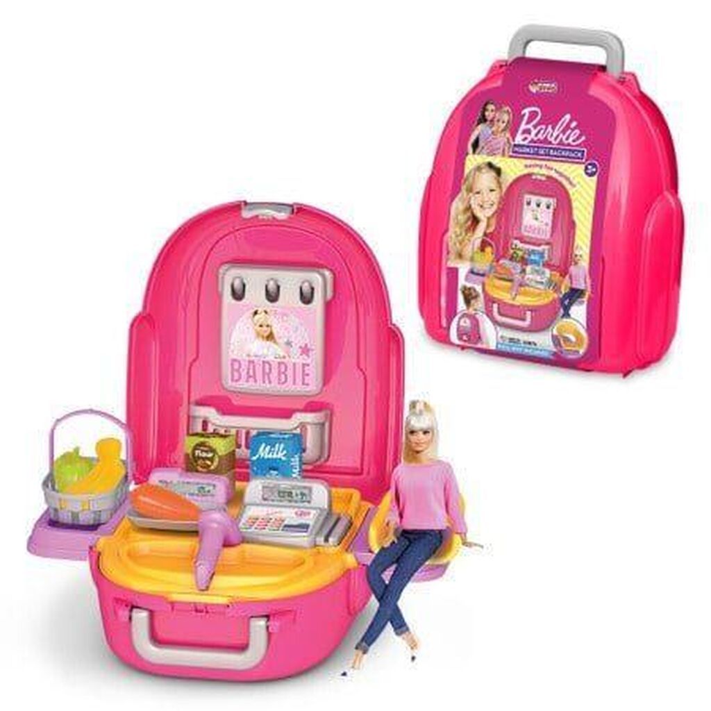 Barbie set u rancu – mini prodavnica i kasa - Pink ranac koji se