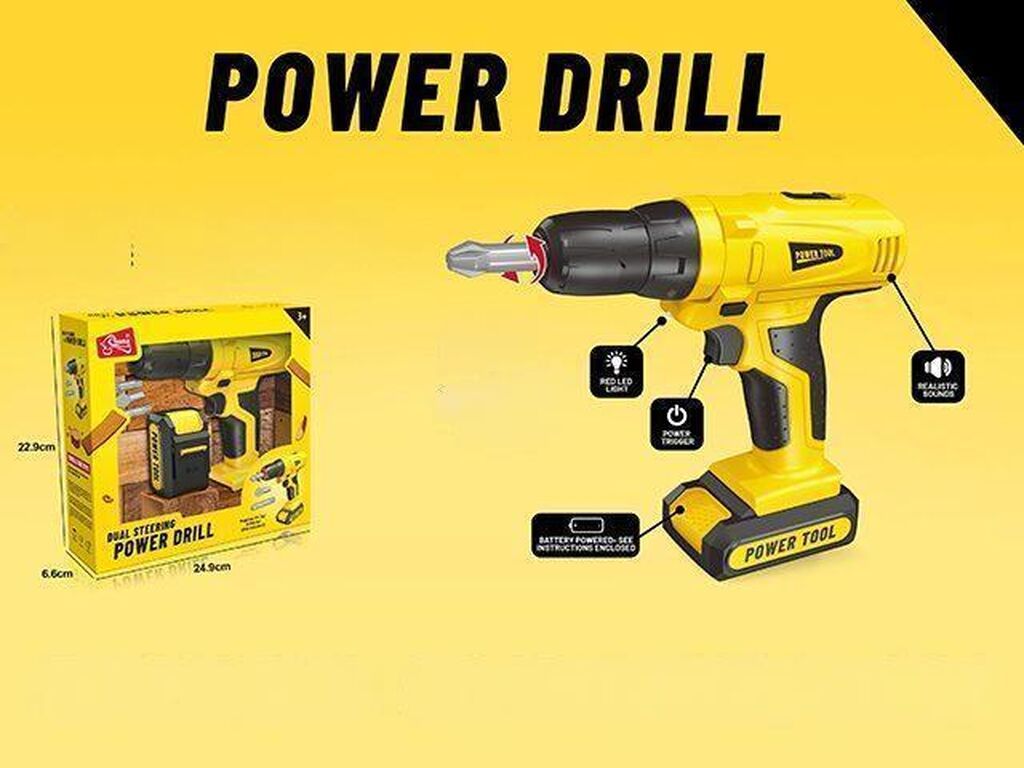Igračka bušilica – POWER DRILL - Dizajn u stilu pravog alata, za decu