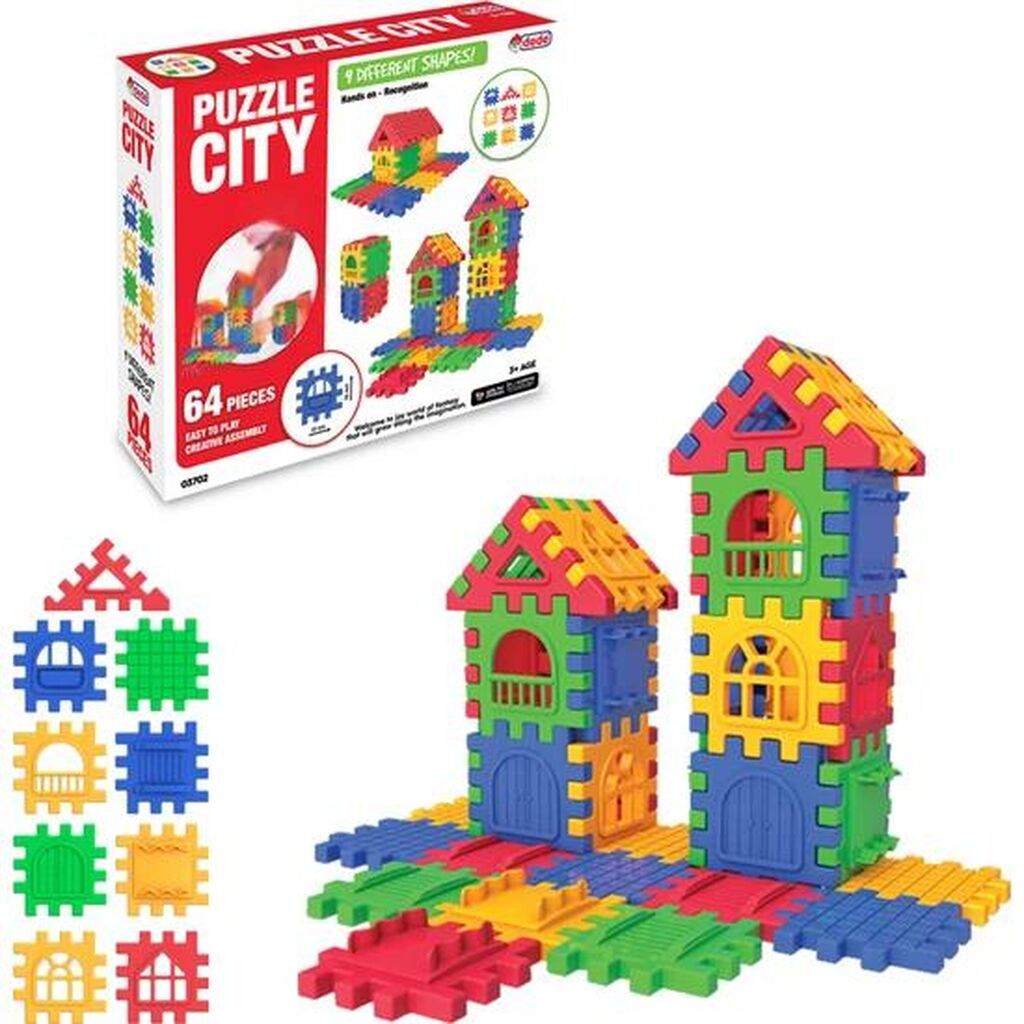 PUZZLE CITY – kreativni građevinski set za decu - Set od 64 međusobno