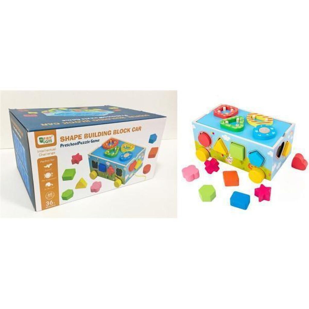 Drvena edukativna igračka – Shape Building Block Car -