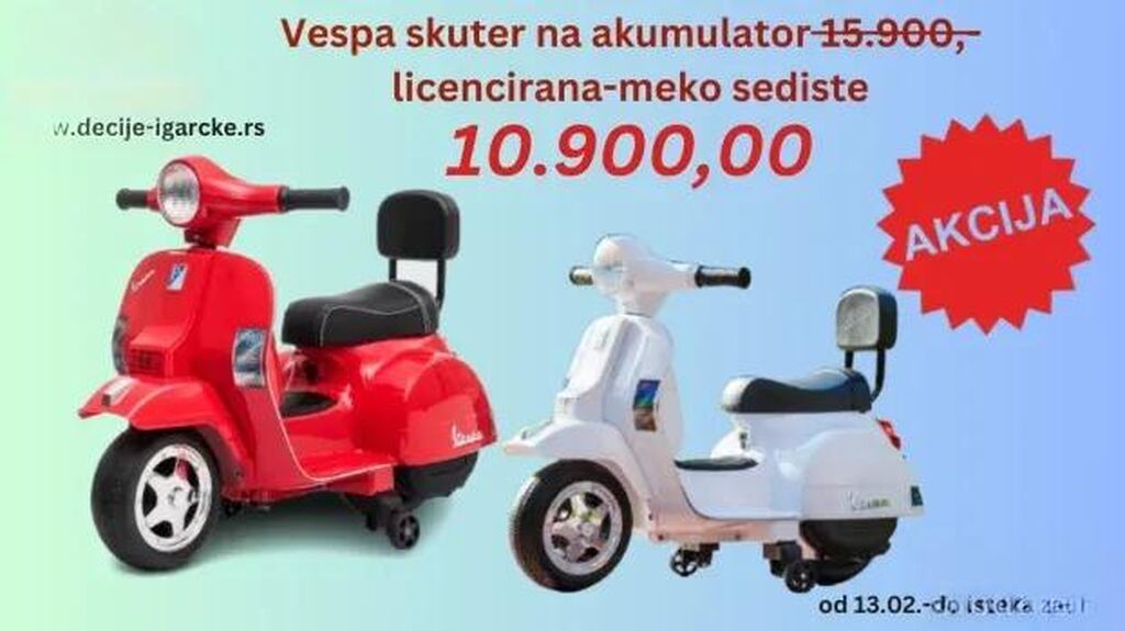 Dečiji Vespa skuter na akumulator – licencirani model sa mekim