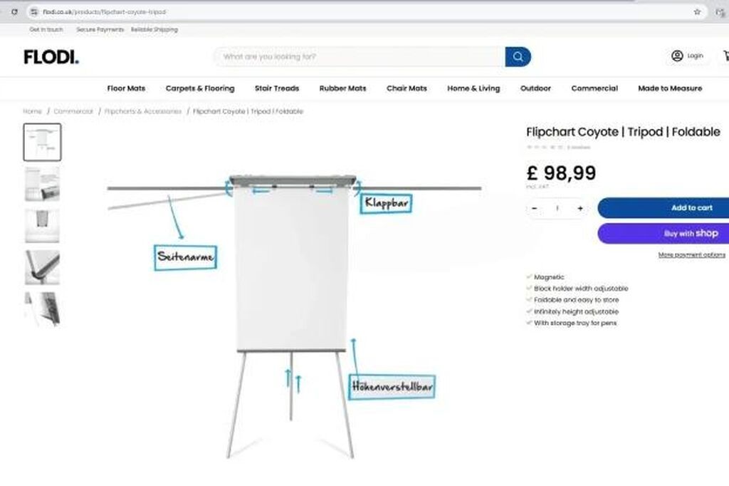 Flipchart Coyote – tronožac, sklopiv - Magnetna bela tabla sa