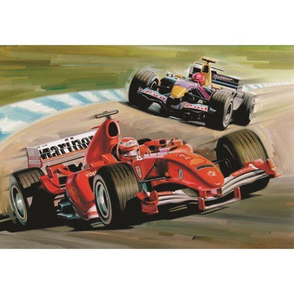 Poster/umetnički print sa motivom trkačkih bolida Formule 1. Dinamična