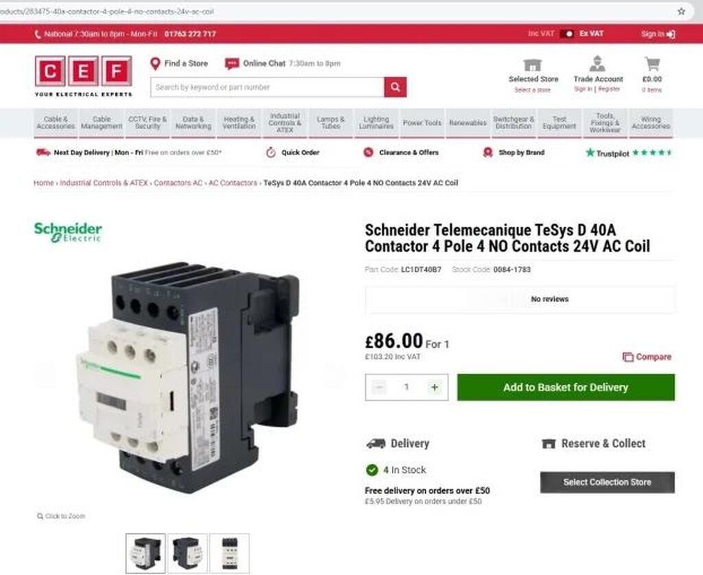 Schneider Electric TeSys D kontaktor – model LC1D32B7 - Serija: TeSys