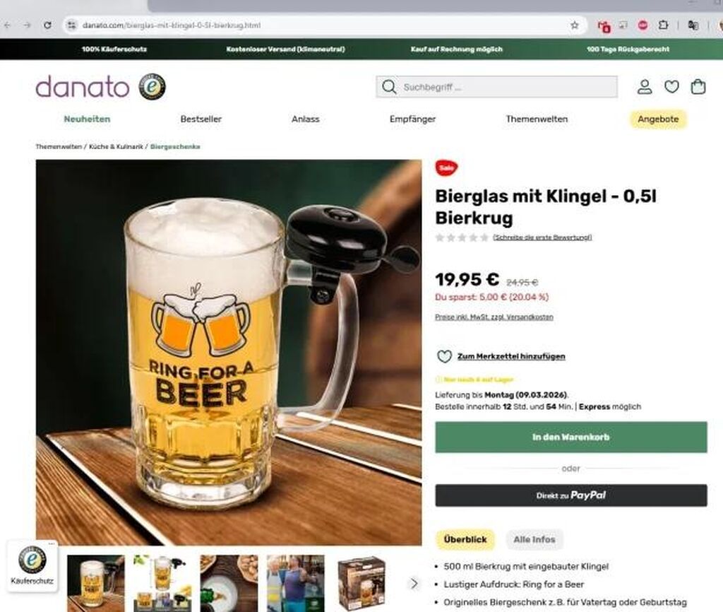 Kriger krigla za pivo sa zvonom – 0,5 l - Staklena krigla zapremine