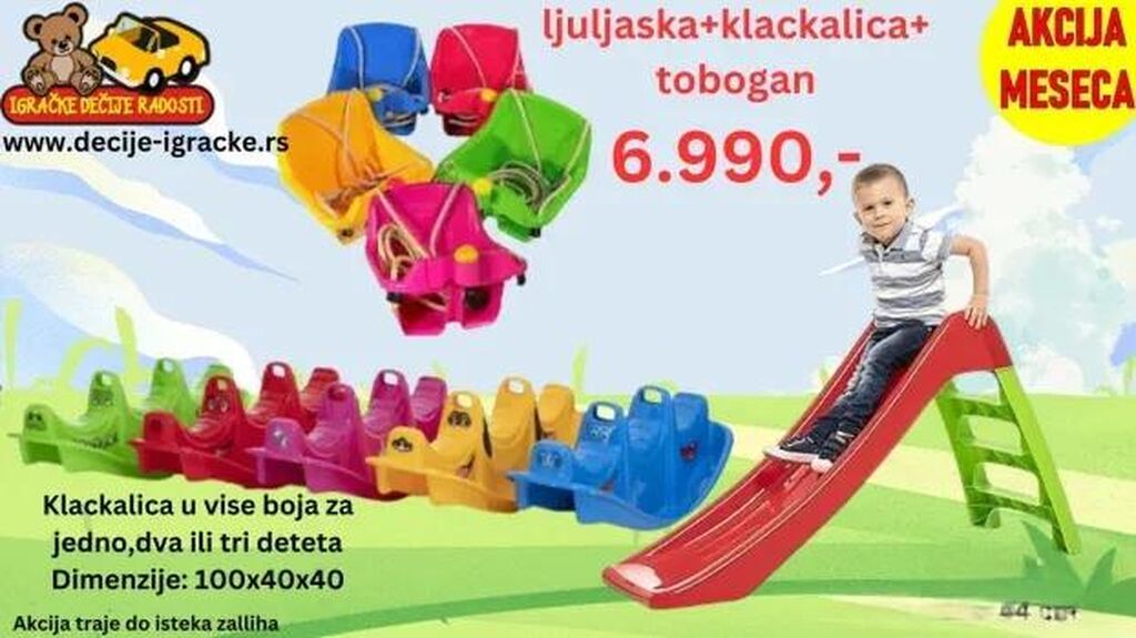 Komplet za igru: ljuljaška + klackalica + tobogan - Klackalica u više