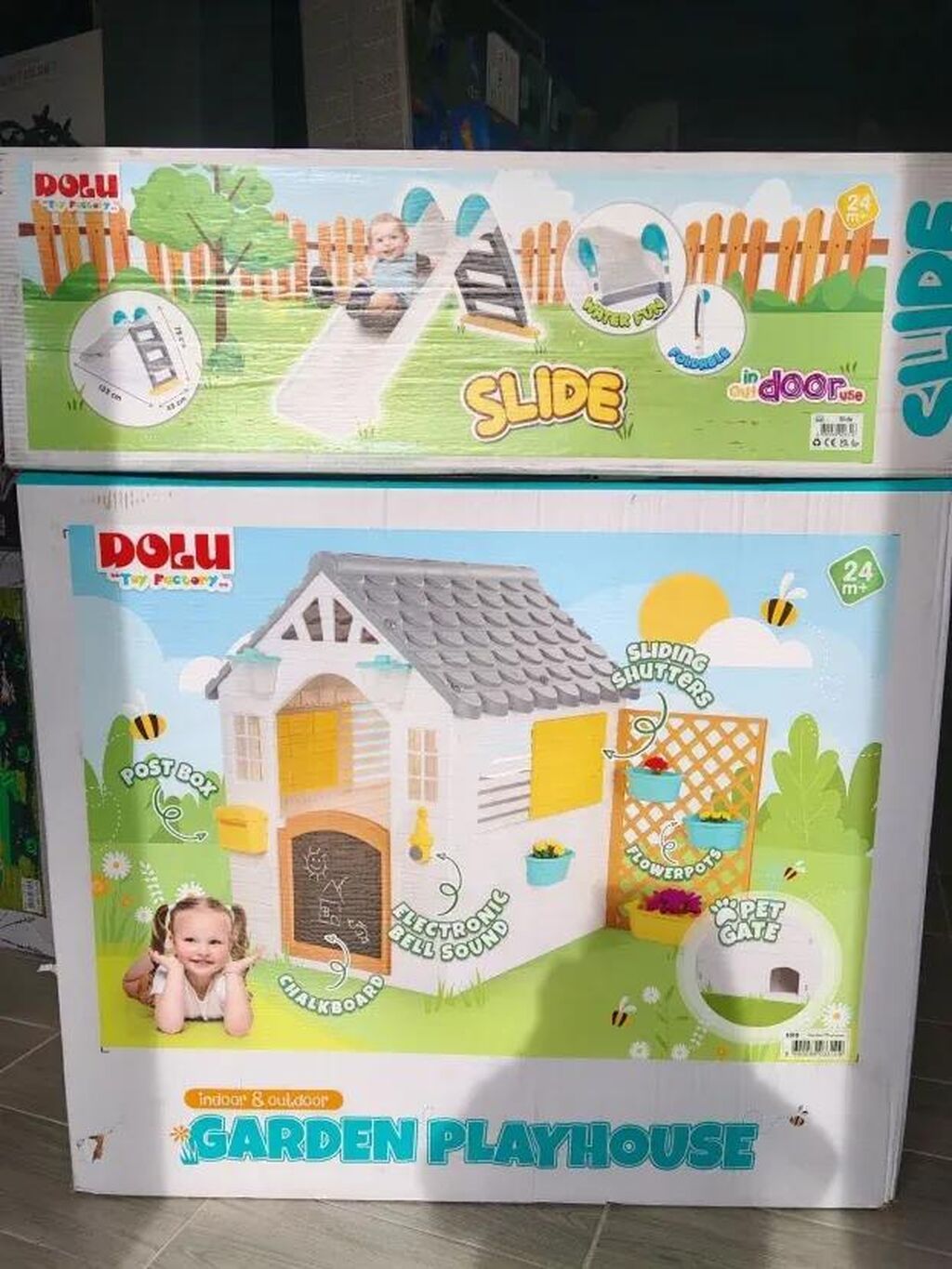 Dolu Garden Playhouse + Dolu Slide – set za igru za decu 24m+ - Vrtna