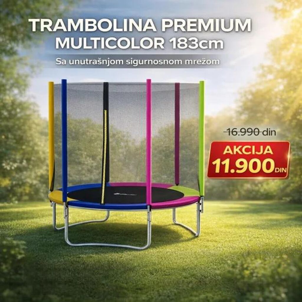 Trambolina Premium Multicolor 183 cm - Prečnik: 183 cm - Unutrašnja