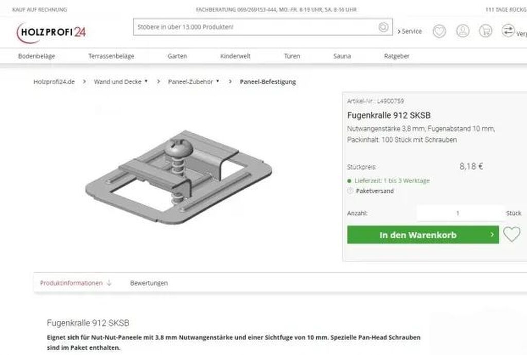 FUCHS Fugenkrallen – spojne kleme za drvene/lamperijske panele - Tip
