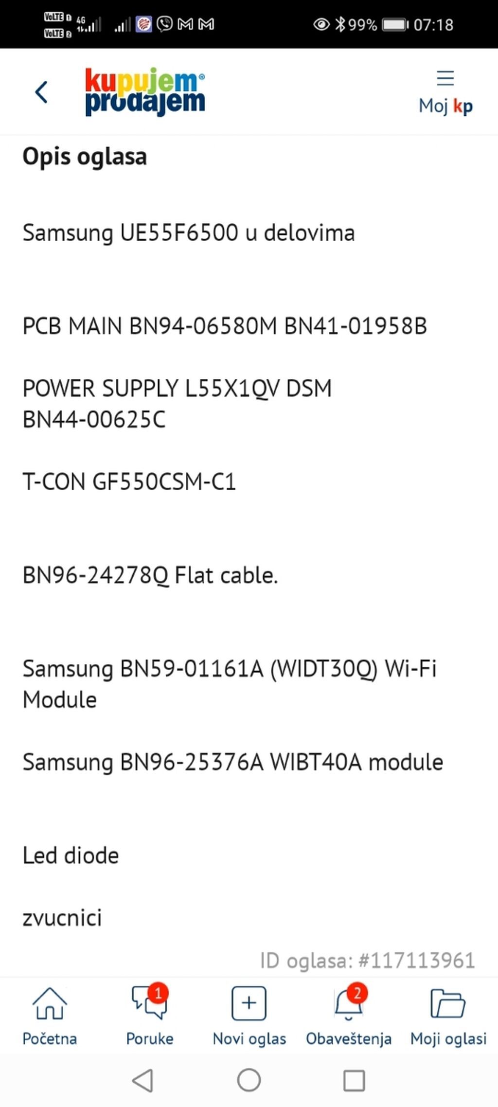 Samsung UE55F6500 – delovi Raspoloživi originalni delovi sa TV-a