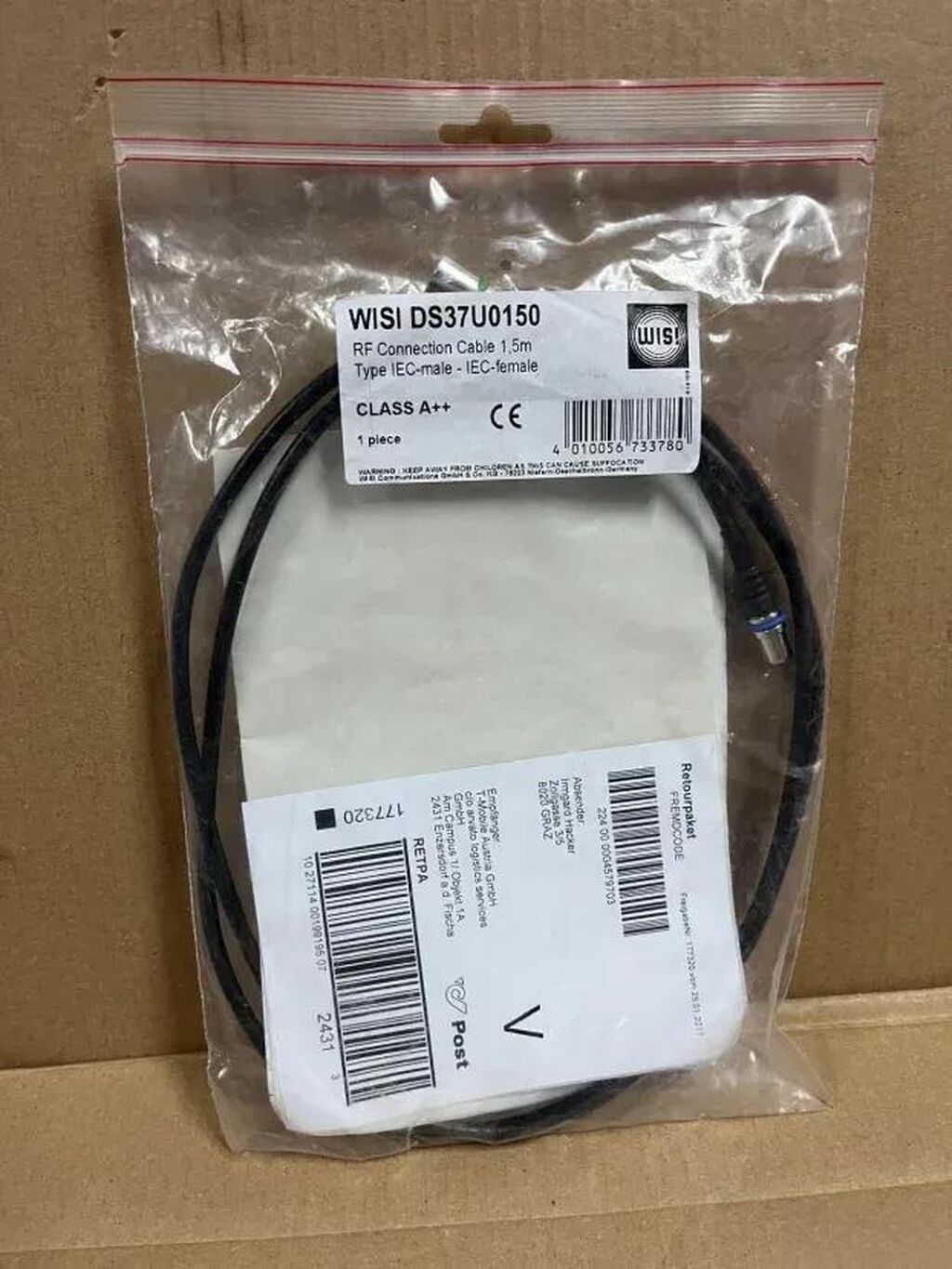 WISI DS37U0150 RF koaksijalni kabl, dužina 1,5 m. - Tip konektora